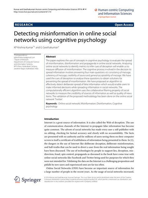 Pdf Detecting Misinformation In Online Social Networks Using Cognitive Psychology