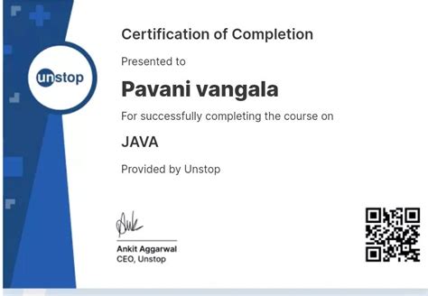 pavani vangala on linkedin java certification programming unstop