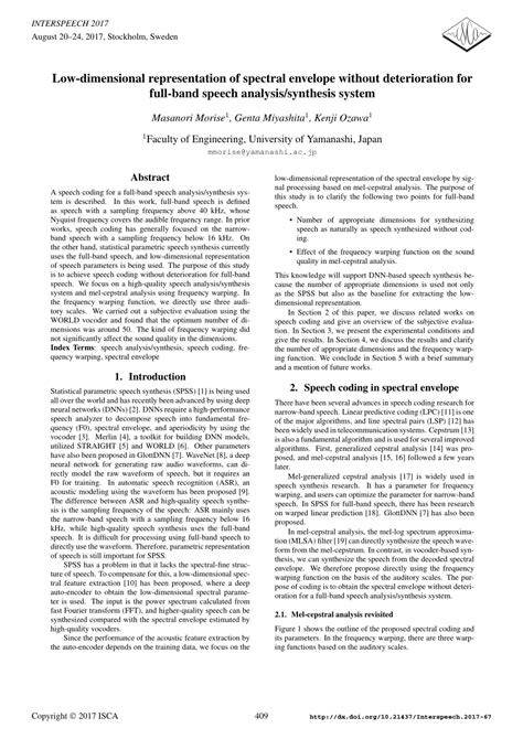 Pdf Low Dimensional Representation Of Spectral Envelope Without Deterioration For Full Band