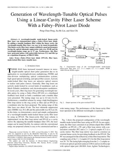 Generation Of Wavelength Tunable Optical Pulses Using A Linear Cavity Fiber Laser Scheme With A