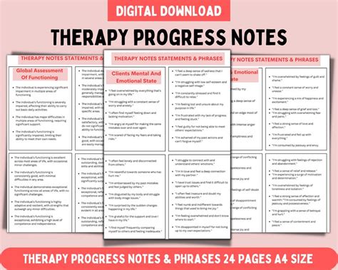 Therapy Progress Notes Cheat Sheet Phrases And Statements Etsy Australia