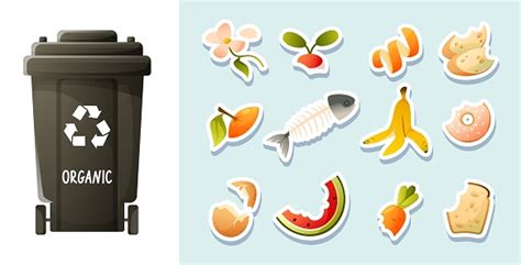 쓰레기 분리수거를 위한 유기 쓰레기와 쓰레기통 세트 음식물 쓰레기 스티커 아이들을 위한 쓰레기 분류 게임 제로 웨이스트 테마와