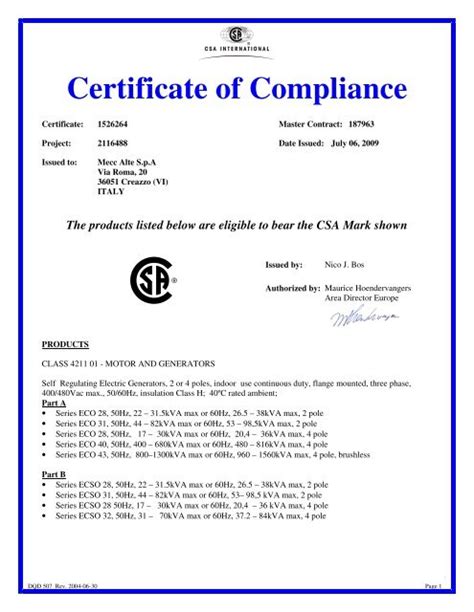Certificate Of Compliance