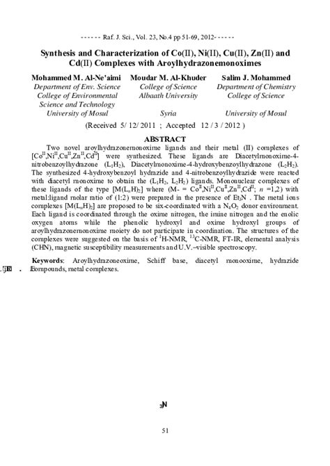 Synthesis And Characterization Of Co Ii Ni Ii Cu Ii Zn Ii And Cd Ii Complexes With