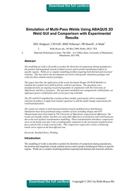 Pdf Simulation Of Multi Pass Welds Using Abaqus 2d Weld Gui And