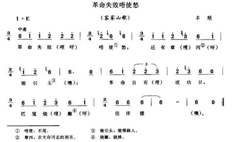 革命失败唔使愁 客家山歌 歌谱 简谱