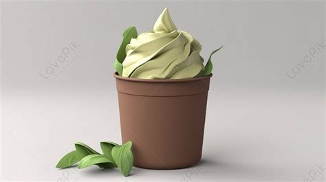 생생한 3d 렌더링초콜릿 녹차 아이스크림을 곁들인 만화 스타일의 소프트 아이스 바둑 컵 흰색 격리된 배경 만화 배경