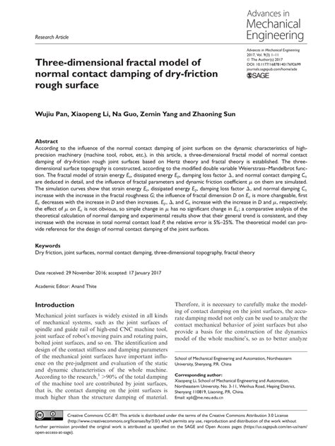 pdf three dimensional fractal model of normal contact damping of dry