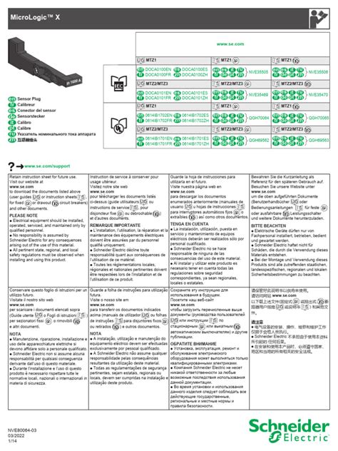Micrologic X Sensor Plug Instruction Sheet Instruction Guide Pdf