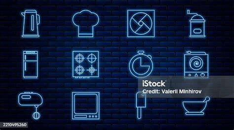 세트 라인 모르타르와 유봉 전기 스토브 환기 가스 냉장고 손잡이가 있는 주전자 주방 타이머 및 요리사 모자 아이콘 벡터 가열장치에 대한 스톡 벡터 아트 및 기타 이미지