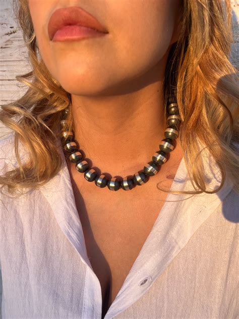 Handmade Sterling Silver Navajo Pearl Necklace ~ 16mm ~ Bold Strand