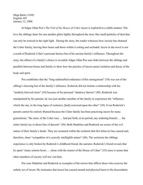 Incest In The Fall Of The House Of Usher Home Of Maja Barlo
