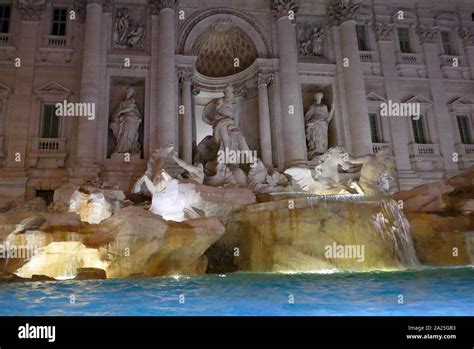 View Of The Trevi Fountain At Night The Trevi Fountain Is A Fountain In The Trevi District In