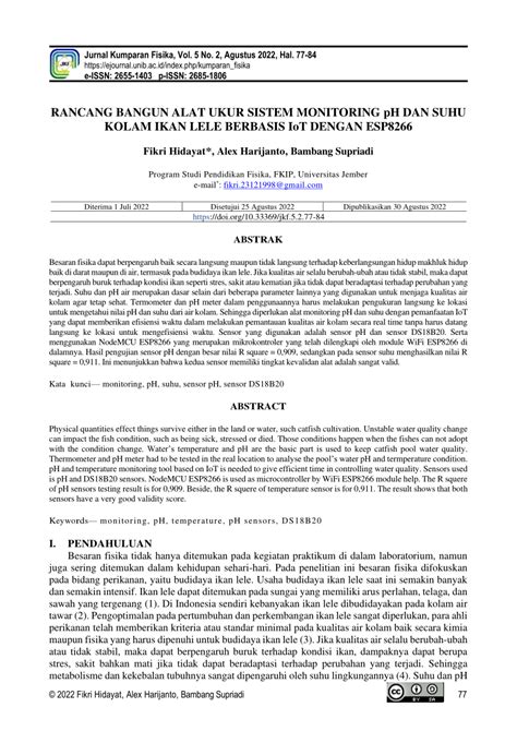 Pdf Rancang Bangun Alat Ukur Sistem Monitoring Ph Dan Suhu Kolam Ikan