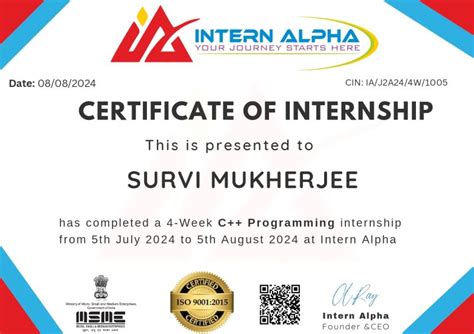 Survi Mukherjee On Linkedin Internship Cplusplus Programming
