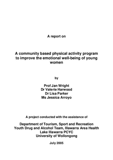 Pdf A Community Based Physical Activity Program To Improve The Emotional Well Being Of Young