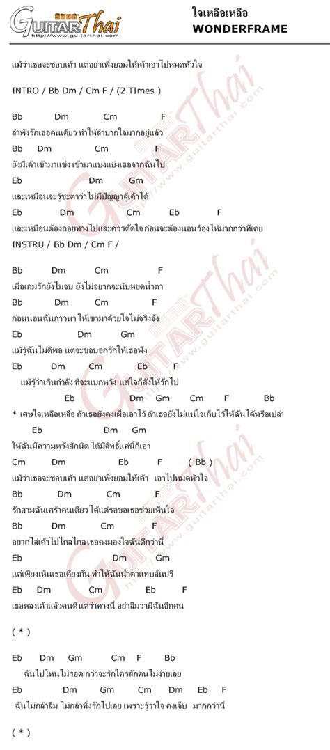 คอร์ด ใจเหลือเหลือ Wonderframe คอร์ดเพลง กีตาร์