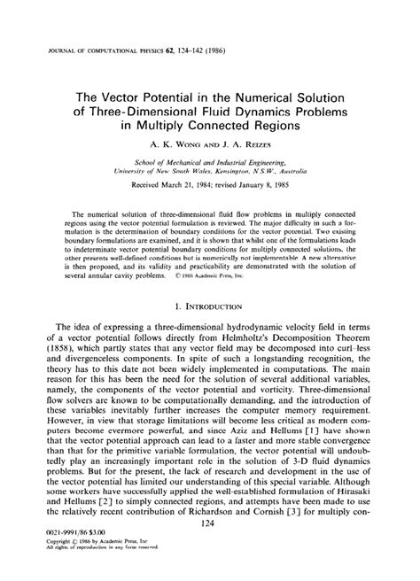 Pdf The Vector Potential In The Numerical Solution Of Three Dimensional Fluid Dynamics