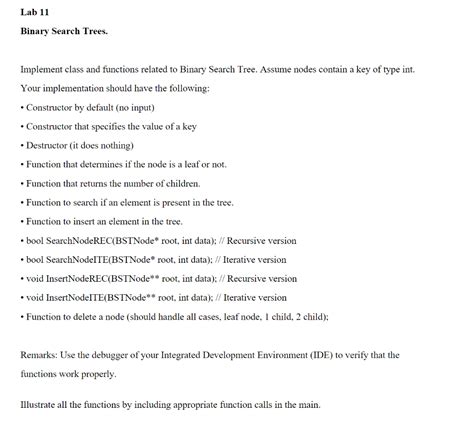 Solved Lab Binary Search Trees Implement Class And Chegg
