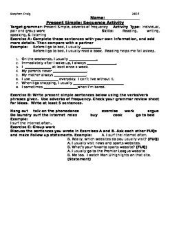 Present Simple Sequence Activity By Pappy S Store TpT