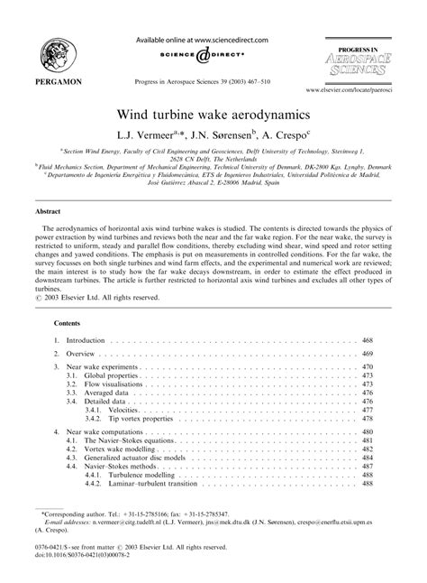 PDF Wind Turbine Wake Aerodynamics