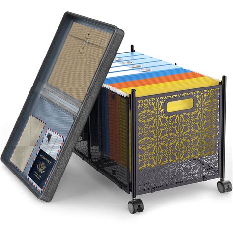 Pulatree File Organizer With Wheels For Hanging Letters Legal Documents Metal