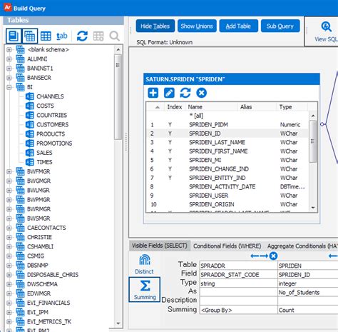 Sql Editor Build Query Show Tables