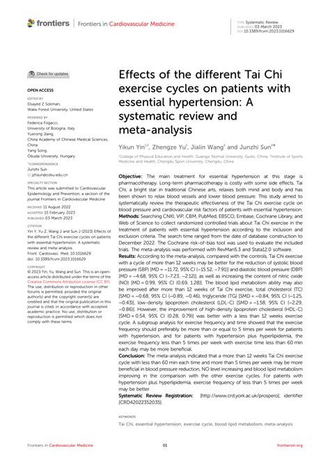 Pdf Effects Of The Different Tai Chi Exercise Cycles On Patients With Essential Hypertension