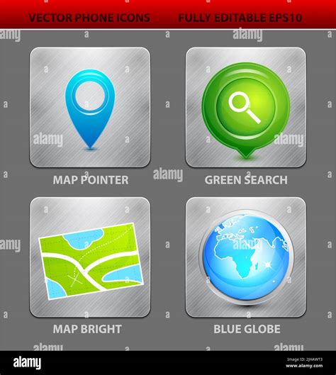Vector Mobile App Icon Set Map And Location Blue Earth Globe Stock