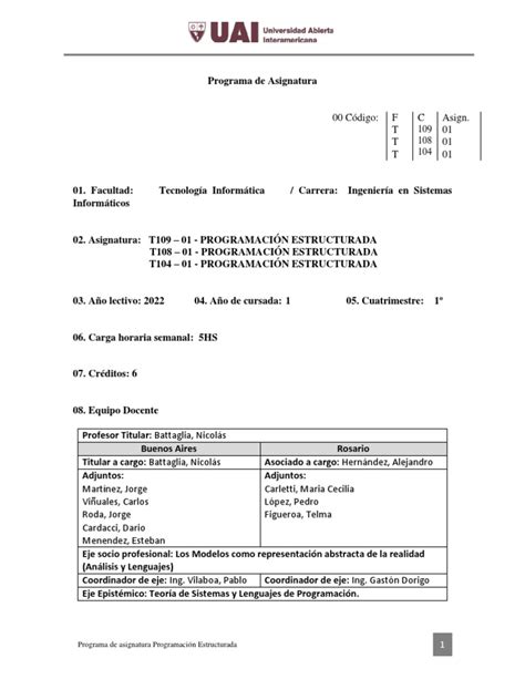 01 Programación Estructurada Battaglia 2022 Pdf Pdf Lenguaje De Programación Programa De