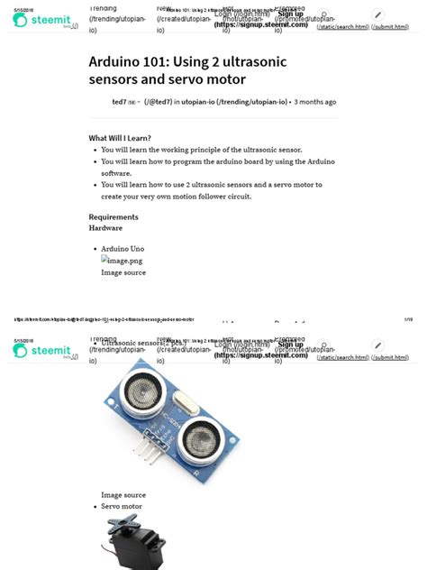 Arduino 101 Using 2 Ultrasonic Sensors And Servo Motor Steemit Pdf Arduino Electric Motor