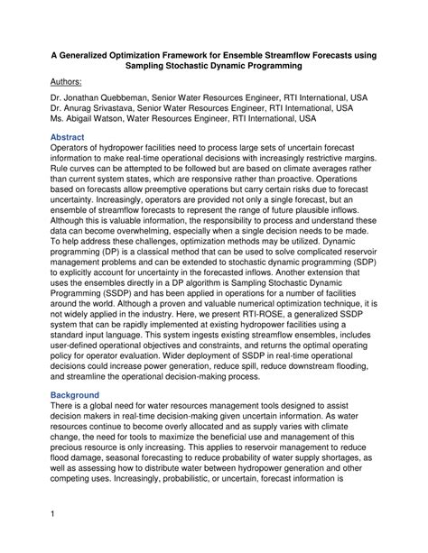 Pdf A Generalized Optimization Framework For Ensemble Streamflow