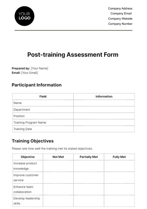 Free Post Training Assessment Form Hr Template To Edit Online