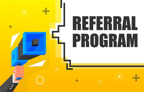 추천 프로그램 배너 템플릿입니다 메가폰을 사용한 마케팅 전단지 등분 및 픽셀 스타일 소매 프로모션 및 공지를 위한 템플릿입니다 벡터 그림입니다 개체 그룹에 대한 스톡 벡터