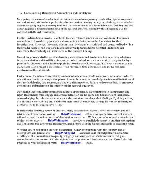 Dissertation Assumptions And Limitations Pdf