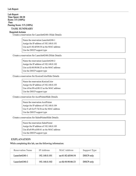 Create DHCP Client Reservations Lab C Studocu