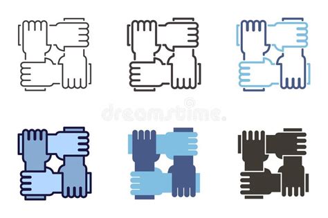 Partnership Unity And Teamwork Icon 4 Hands Holding Eachother Vector Graphic Element Stock