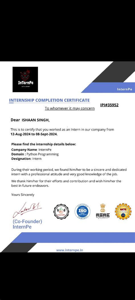 Ishan Singh On Linkedin Excited To Share That I Have Completed My One Month Internship Program