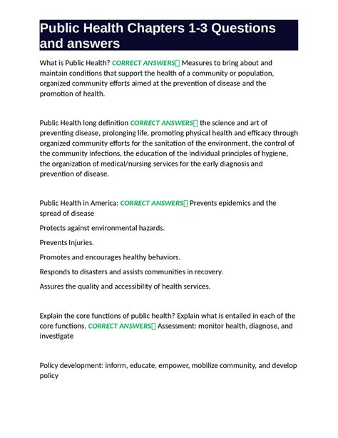 Public Health Chapters 1 3 Questions And Answers Exams Public Health Docsity