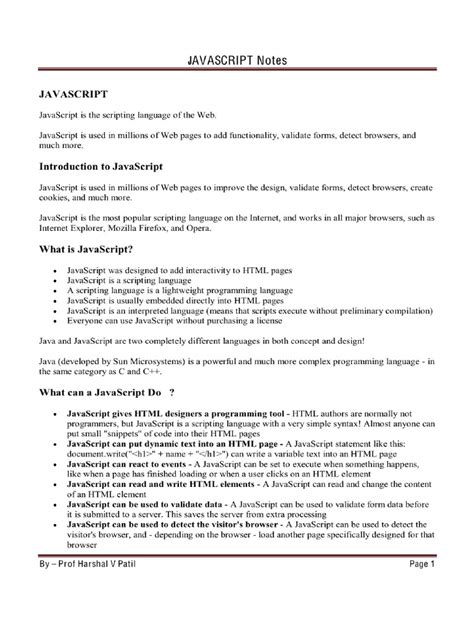 javascript notes pdf