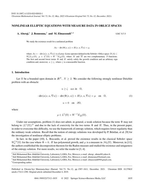 Pdf Nonlinear Elliptic Equations With Measure Data In Orlicz Spaces
