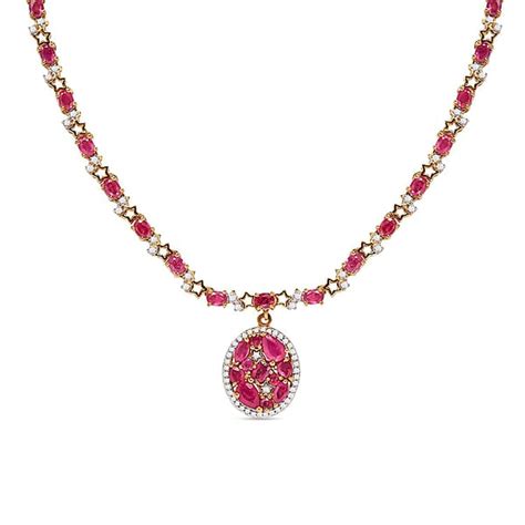 Gp African Ruby White Zircon Fancy Necklace Size 20 In 18k