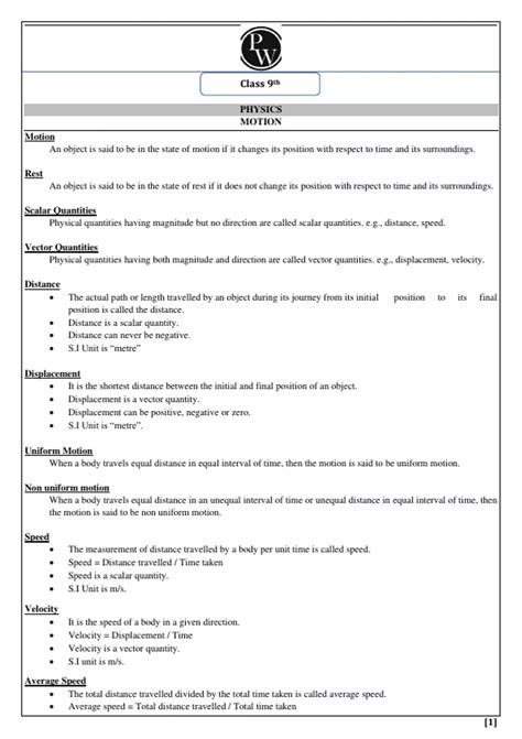 Best Physics Motion Notes Class 9 Summarised Chapter Revision Physics Stuvia Us