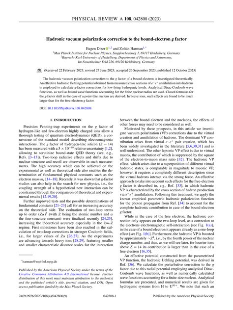 Pdf Hadronic Vacuum Polarization Correction To The Bound Electron G Factor