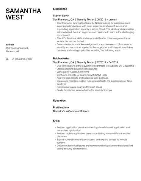 Security Tester Resume Samples Velvet Jobs