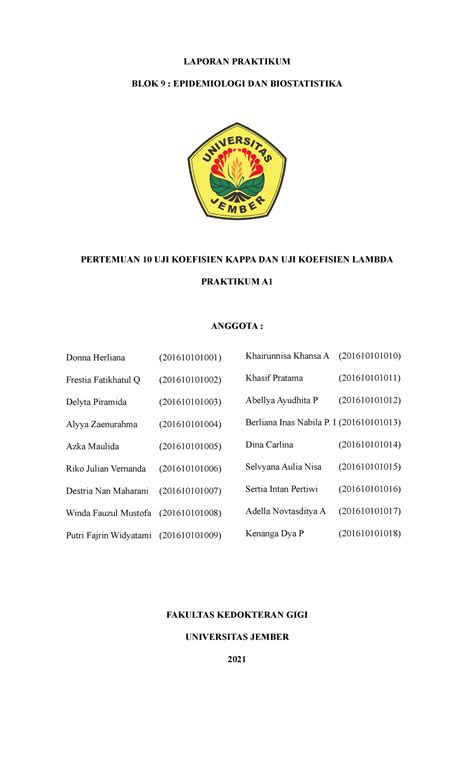 Laporan Praktikum P10 Uji Koefisien Kappa And Lambda Dalam Biostatistika Studocu