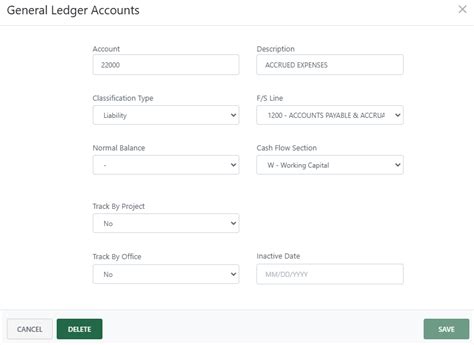 Create A General Ledger Project New Back Office