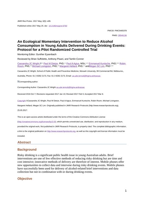 Pdf An Ecological Momentary Intervention To Reduce Alcohol Consumption In Young Adults