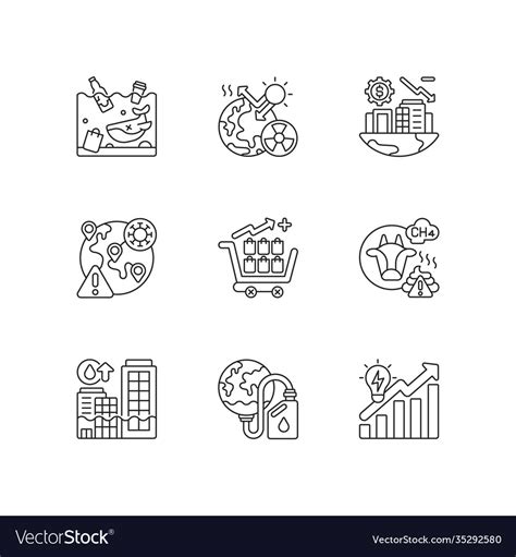 Global Warming Linear Icons Set Royalty Free Vector Image