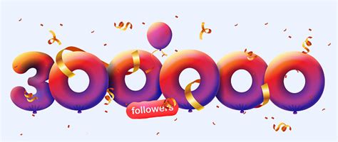 300000명의 팔로워가 있는 배너는 3d 그라데이션 풍선과 다채로운 색종이 형태로 감사드립니다 소셜 미디어 300k 팔로워 감사 구독자를 축하하는 블로거 좋아요를 위한